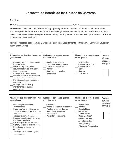 Encuesta de Inters de Grupos de Carreras