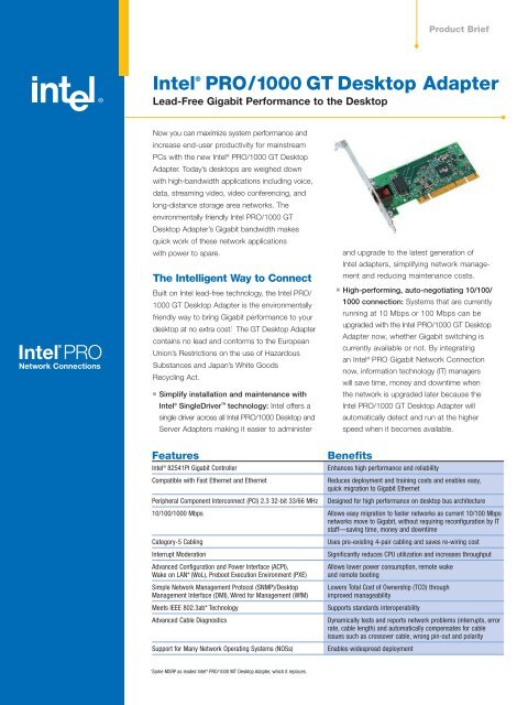 IntelÂ® PRO/1000 GT Desktop Adapter - Oktabit