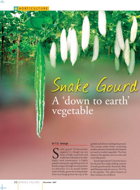 Snake Gourd A 'down to earth' vegetable Dr T.E. ... - Old.kerala.gov.in