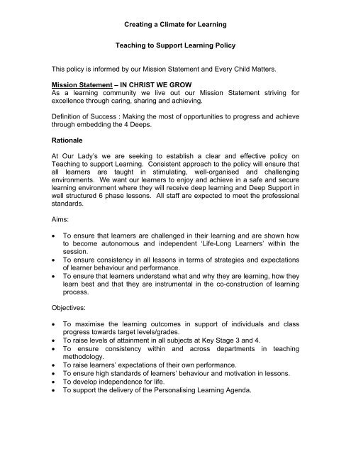 Teaching to Support Learning Policy