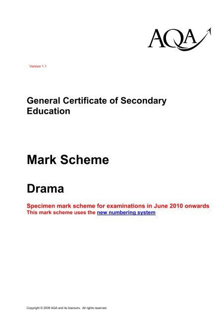 AQA Specimen Paper Mark Scheme