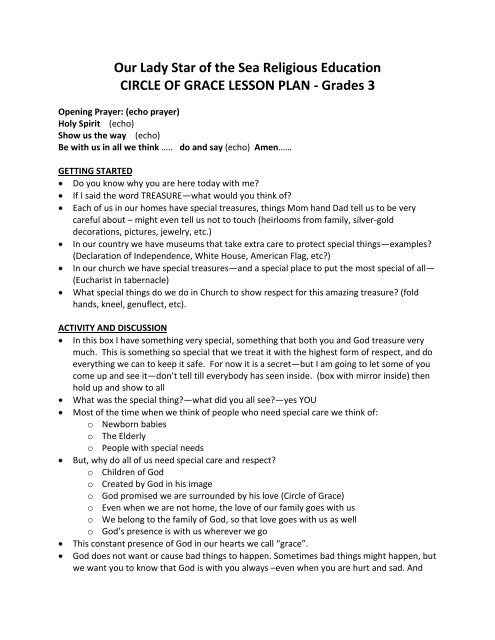 CIRCLE OF GRACE LESSON PLAN Gr 1 & 2 - Our Lady Star of the ...