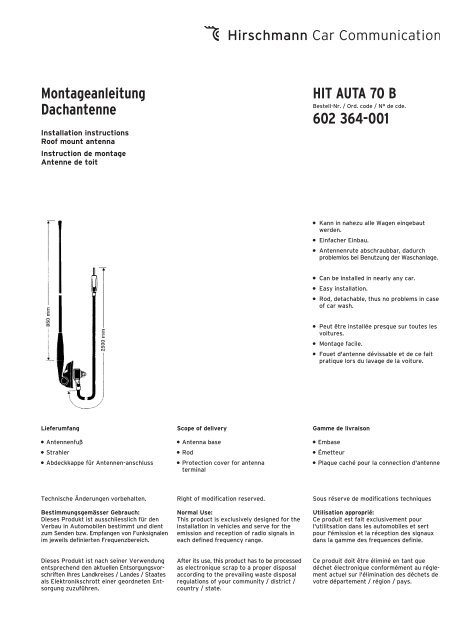 HIT AUTA 70 B - Hirschmann Car Communication