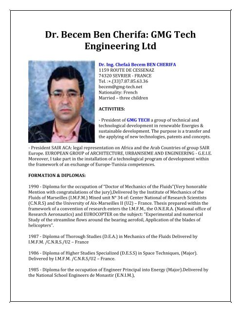 Dr. Becem Ben Cherifa: GMG Tech Engineering Ltd