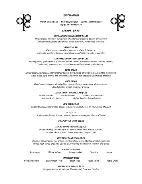 restaurant menu lunch - The Omaha Press Club