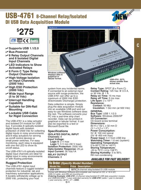 8-Channel Relay/Isolated DI USB Data Acquisition Module