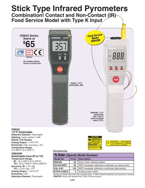 Stick Type Infrared Pyrometers - Omega Engineering