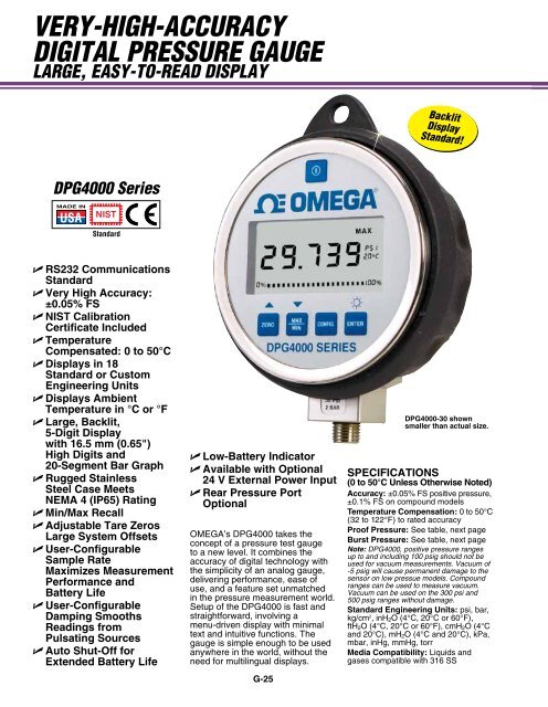 very-high-accuracy digital pressure gauge - Omega Engineering