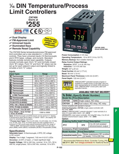 1/16 DIN Temperature/Process Limit Controllers