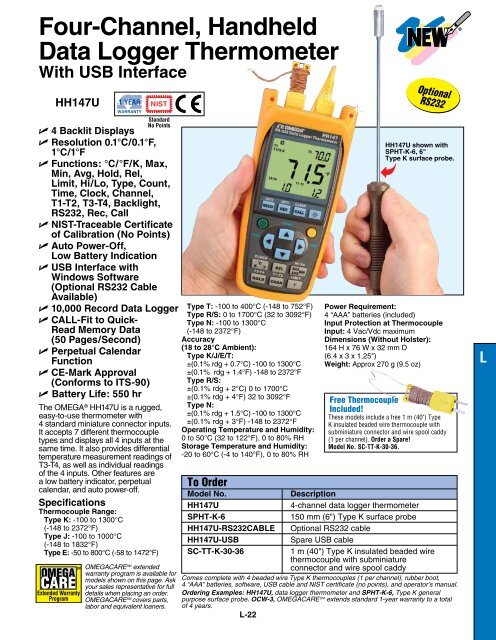 Four-Channel, Handheld Data Logger Thermometer With USB ...