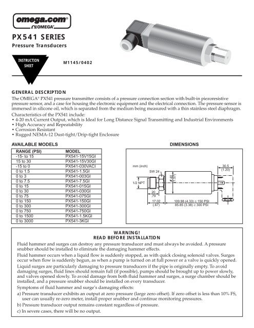 Pressure Transducers - Omega Engineering
