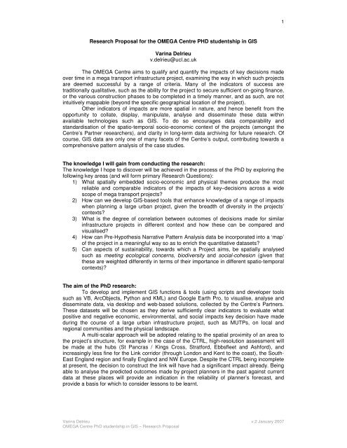 Research Proposal for the OMEGA Centre PHD studentship in GIS ...