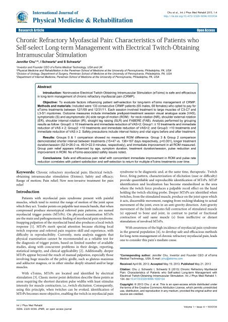 Chronic Refractory Myofascial Pain: Characteristics ... - OMICS Group