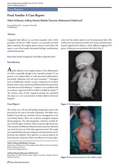 Fetal Amelia: A Case Report - OMJ