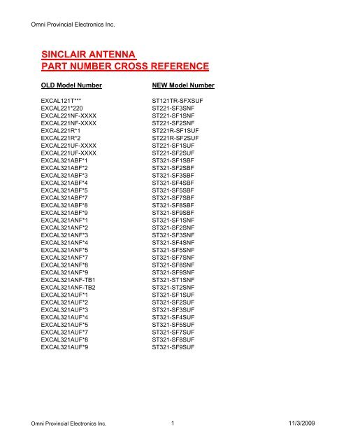Sinclair Antenna Cross Reference - Omni Provincial Electronics ...