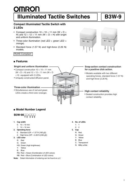 B3W-9 Illuminated Tactile Switches - Omron