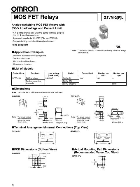 MOS FET Relays G3VM Series Group Catalog G3VM-2(F)L - Omron