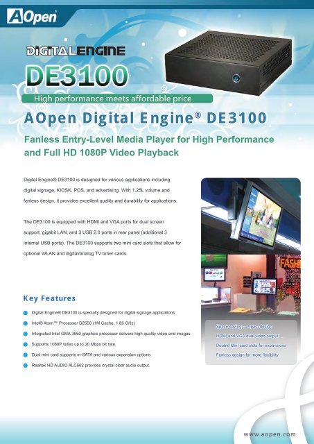AOpen Digital EngineÂ® DE3100 AOpen Digital Engine ... - Omtec