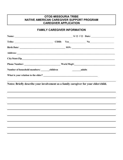 Caregiver Application - Otoe Missouria Tribe