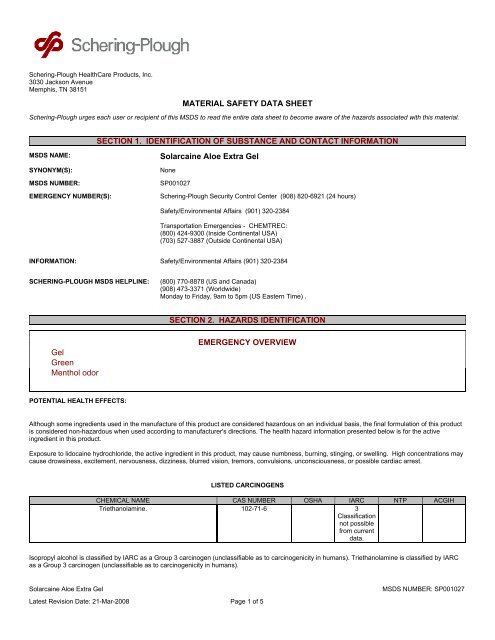 MATERIAL SAFETY DATA SHEET SECTION 1. IDENTIFICATION ...
