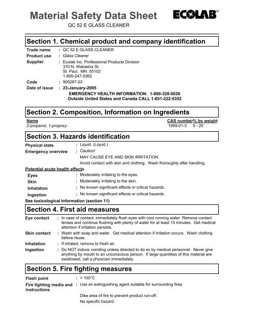 Ecolab Inc QC 52 E Glass Cleaner.pdf - RSU #19