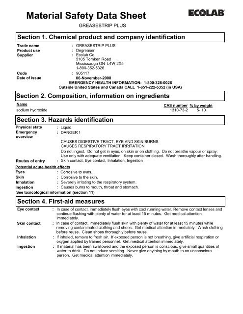 MSDS - Greasestrip Plus 2008 (90 KB) - Melbourne Cleaning Supplies