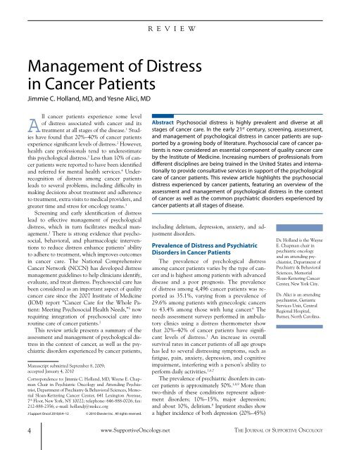 Management of Distress in Cancer Patients - Oncology Practice ...