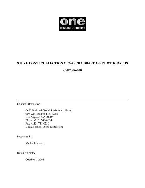 STEVE CONTI COLLECTION OF SASCHA BRASTOFF ...