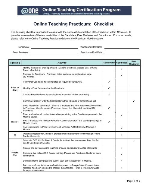 Online Teaching Practicum: Checklist - One