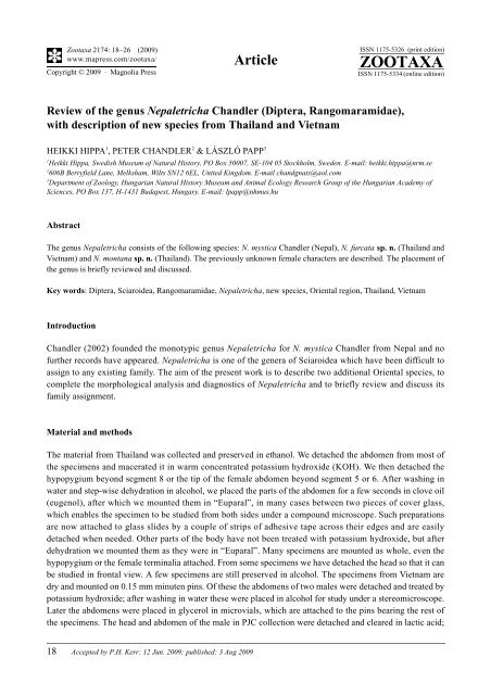 zootaxa - Online Identification Keys
