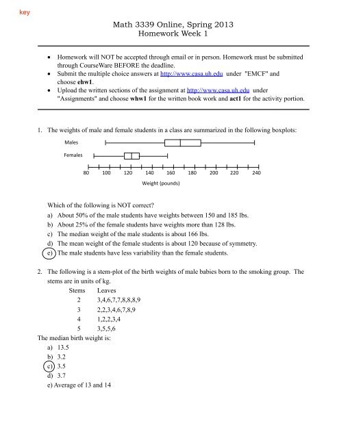 Math 3339 Online, Spring 2013 Homework Week 1