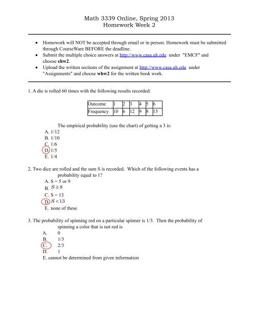Math 3339 Online, Spring 2013 Homework Week 2