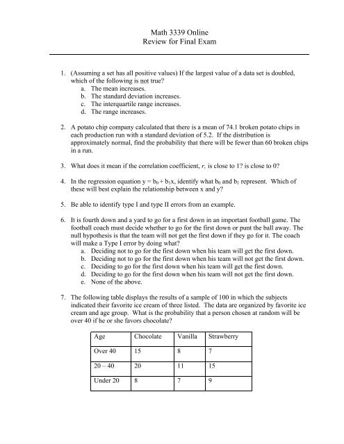 Final Exam Review Sheet