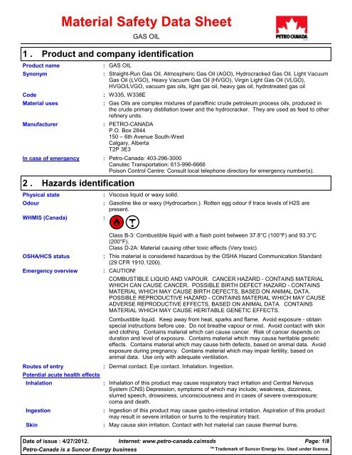 6517 GAS OIL (English (GB)) PC MSDS NA 4.0.5 ... - Petro-Canada
