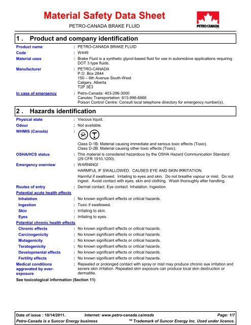 0958 PETRO-CANADA BRAKE FLUID (English (GB)) PC MSDS NA ...