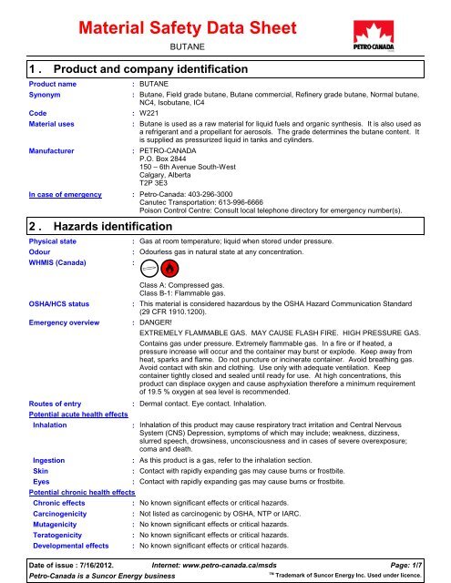2517 BUTANE (English (GB)) PC MSDS NA 4.0.5 ... - Petro-Canada