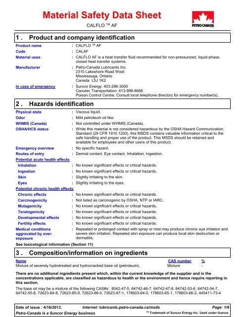 1920 CALFLO ^HTM^n AF - Petro-Canada