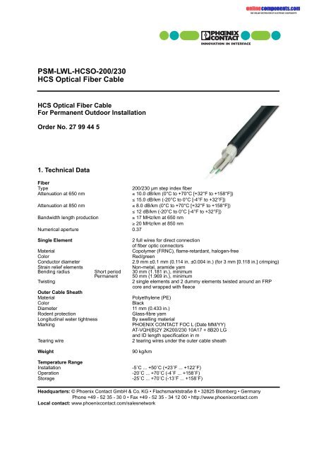 PSM-LWL-HCSO-200/230 HCS Optical Fiber Cable