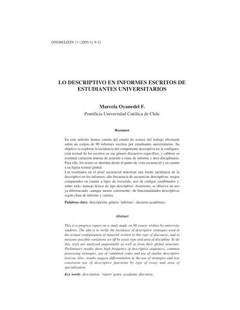 Lo descriptivo en informes escritos de estudiantes ... - OnomÃ¡zein