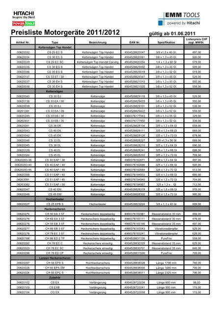 Preisliste Motorgeräte 2011/2012 - EMM Tools GmbH