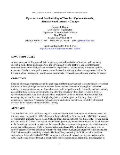 Dynamics and Predictability of Tropical Cyclone Genesis, Structure ...