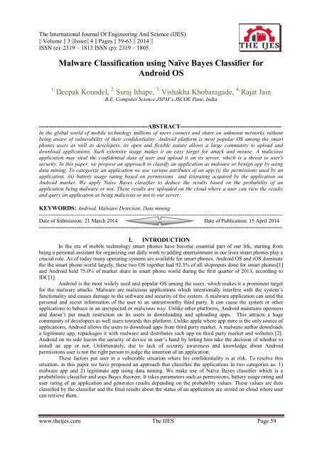 Malware Classification Using Naïve Bayes Classifier For Android Os
