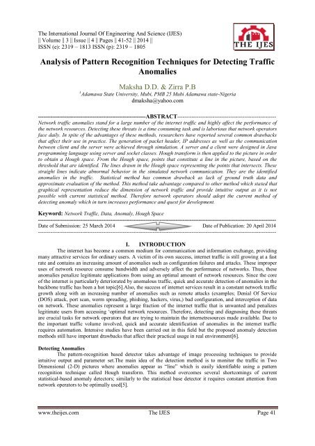 Analysis Of Pattern Recognition Techniques For Detecting Traffic Anomalies
