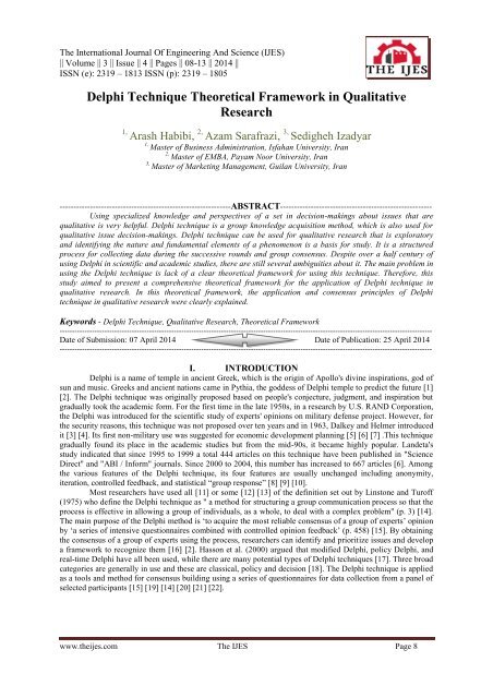 Delphi Technique Theoretical Framework in Qualitative Research