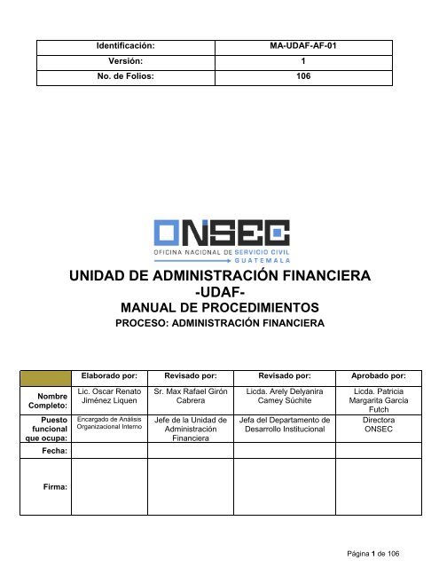 UNIDAD DE ADMINISTRACIÓN FINANCIERA -UDAF- - onsec