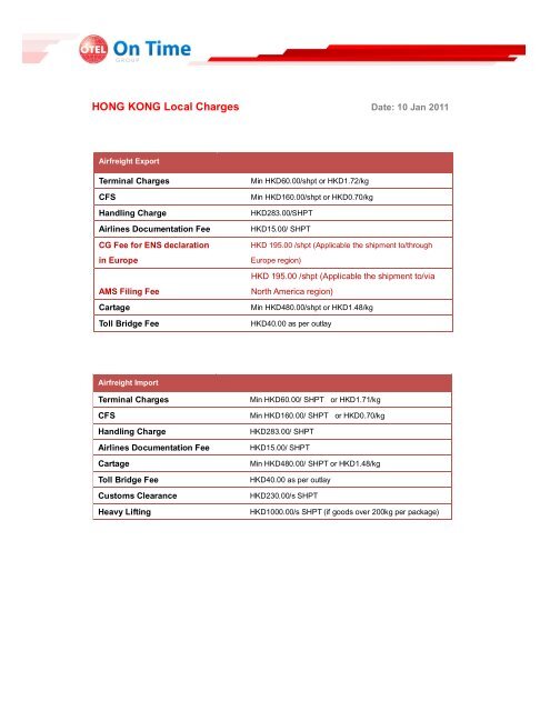 HONG KONG Local Charges - On Time Express Ltd.