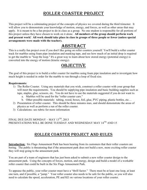 Pages 1-7 Roller Coaster Project