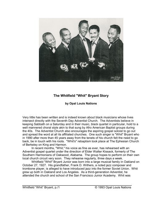 The Whitfield "Whit" Bryant Story - Opal Louis Nations