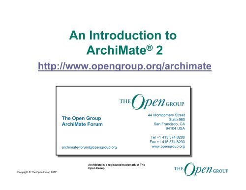 Introduction to ArchiMate 2.0 - The Open Group