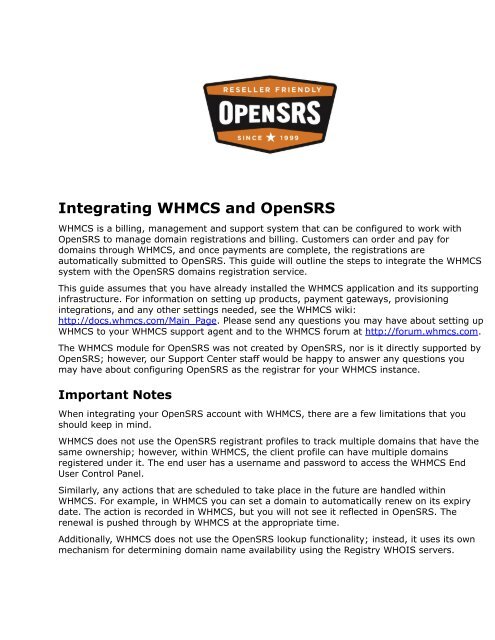 Whmcs Configuration Guide Opensrs